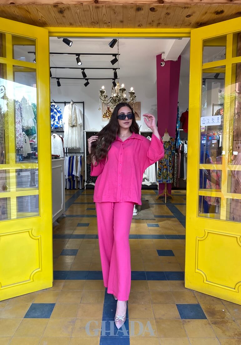 Ensemble rose fuchsia en lin – GHADA FASHION