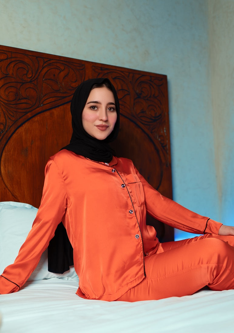 Pyjama longue en orange – GHADA FASHION