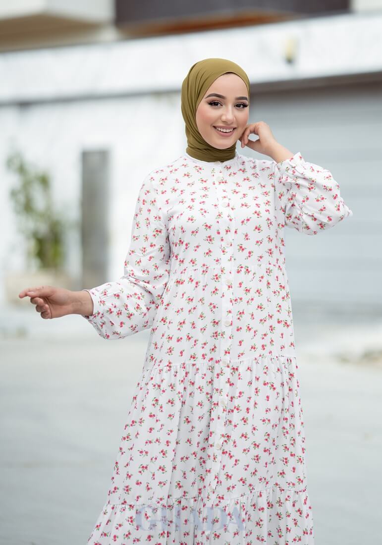 Robe blanche imprimé floral – GHADA FASHION