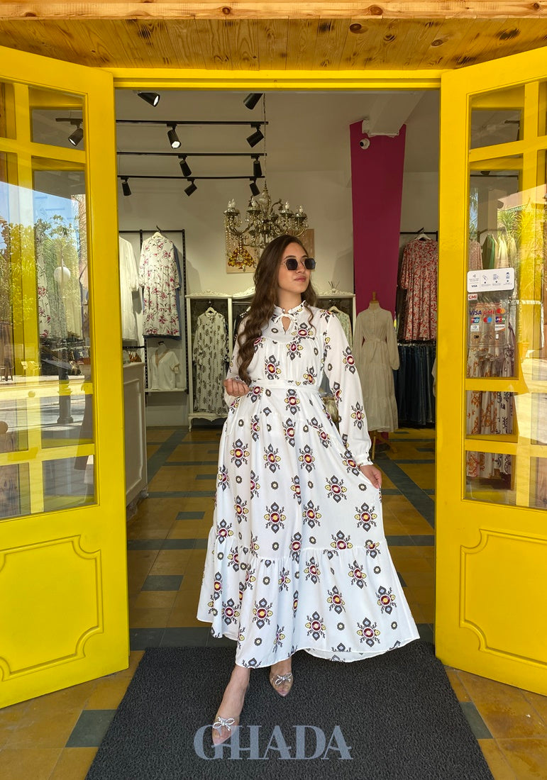 Robe blanche imprimé – GHADA FASHION