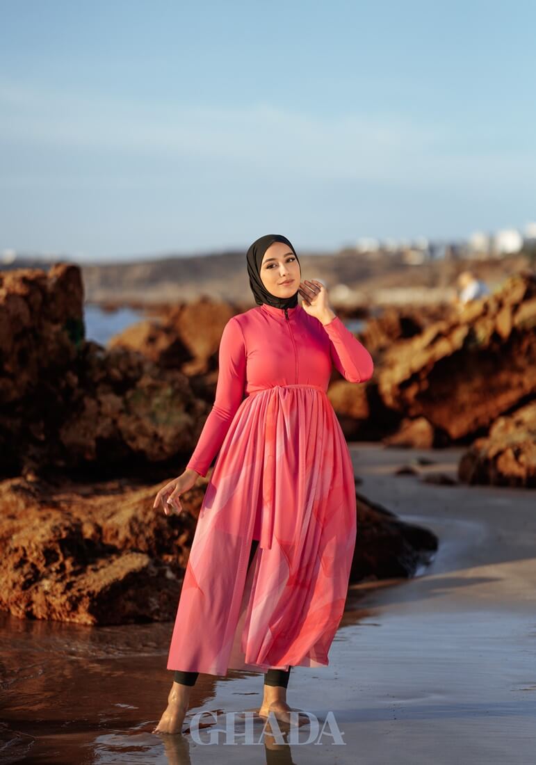 Burkini rose fuchsia en 5 pieces avec cache maillot- rose – GHADA FASHION
