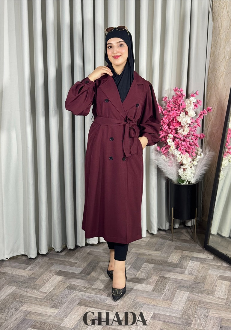Trench-coat oversize en Bordeaux – GHADA FASHION