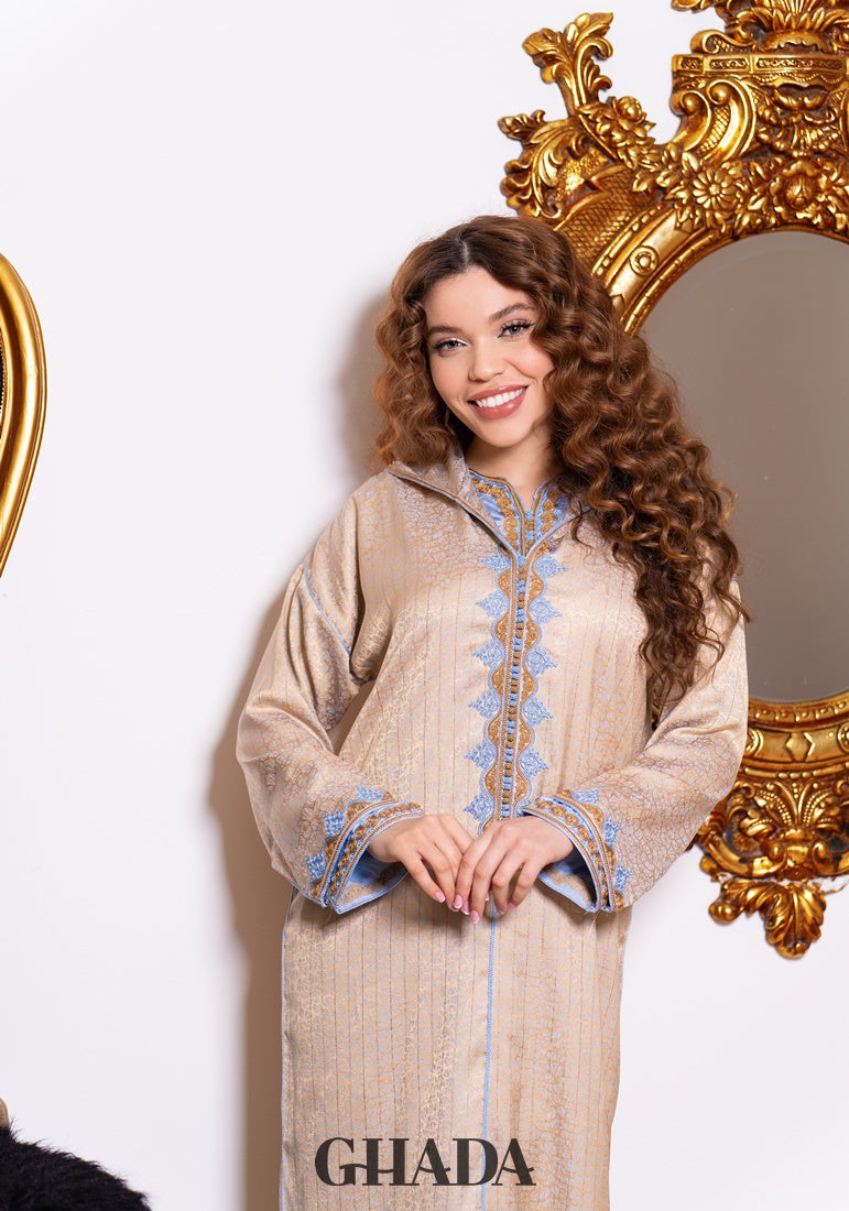 Djellaba deux pièces en Kamkha – GHADA FASHION