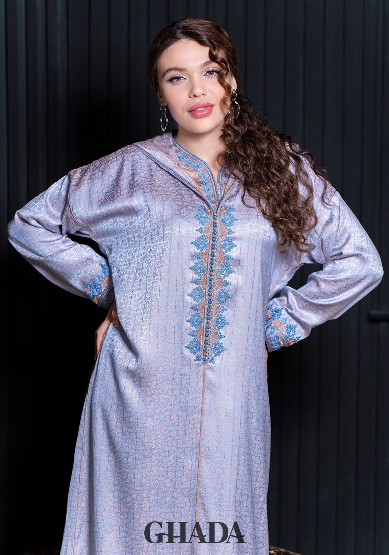 Djellaba deux pièces en Kamkha – GHADA FASHION