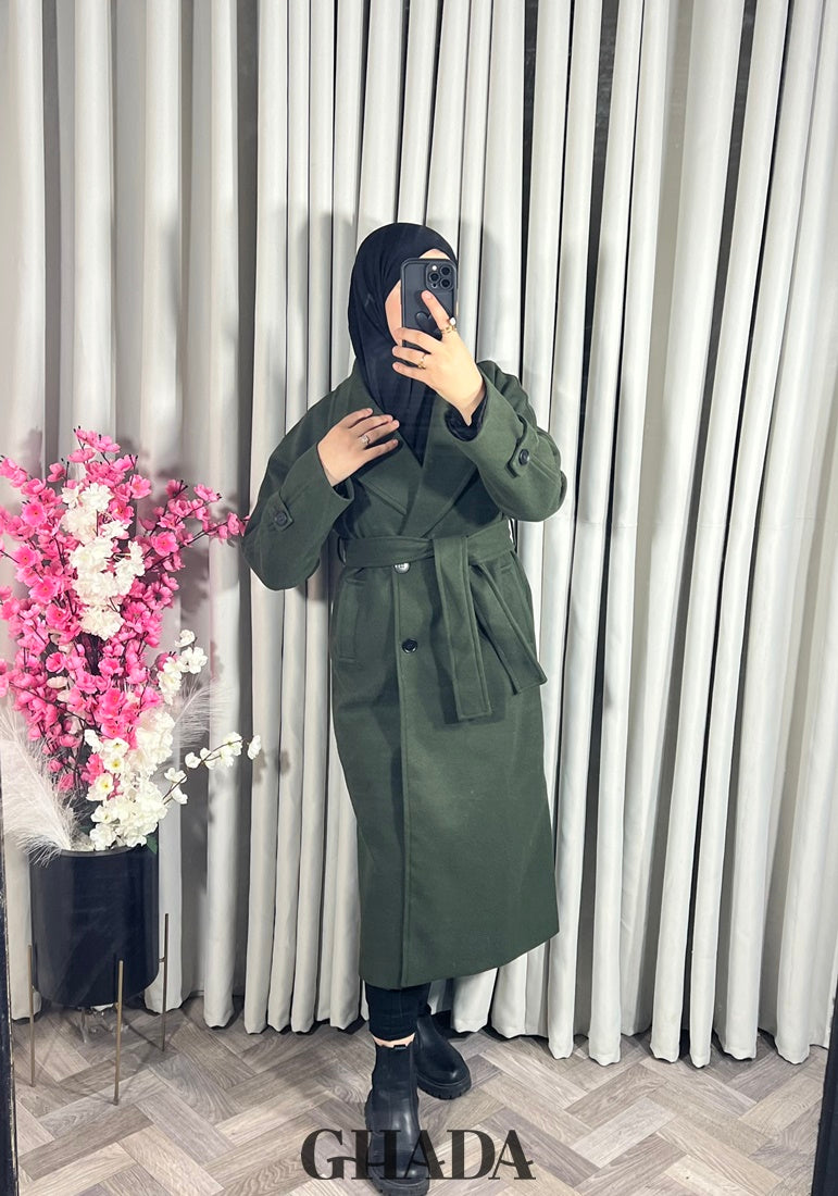 Manteau long en vert kaki – GHADA FASHION