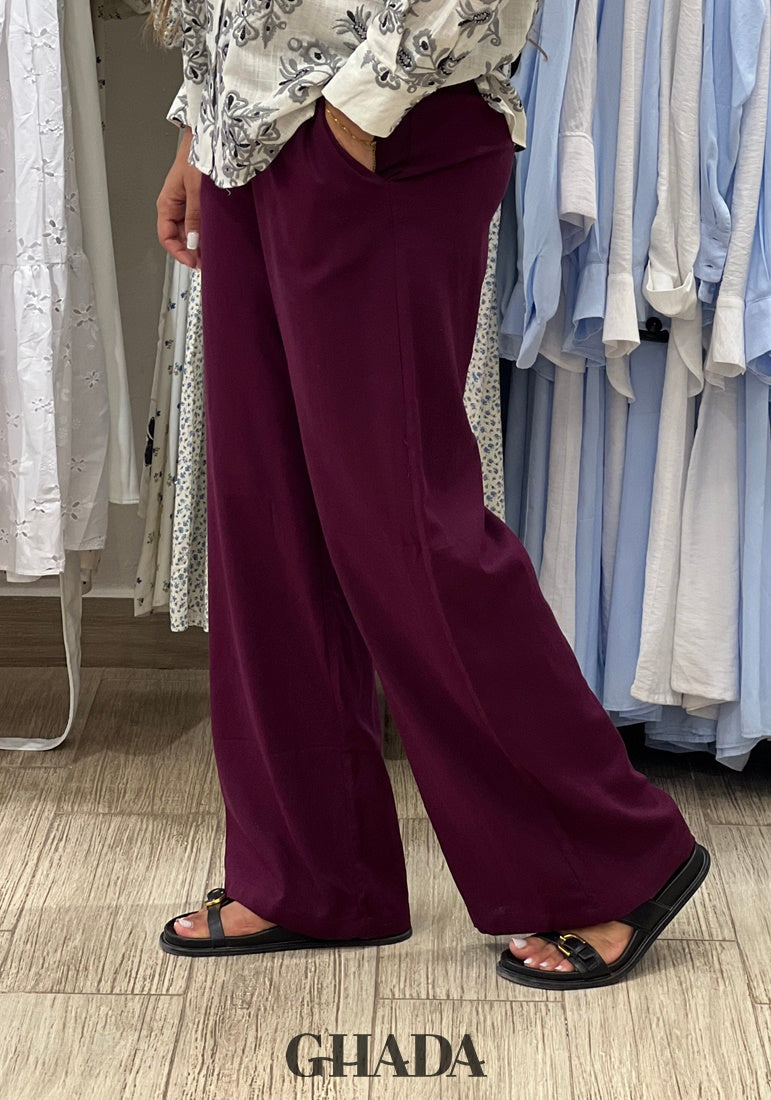 Pantalon en lin bordeaux – GHADA FASHION