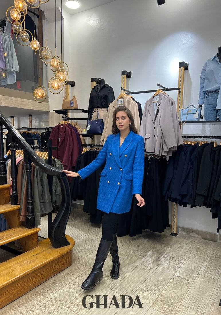 Veste bleue en tweed – GHADA FASHION