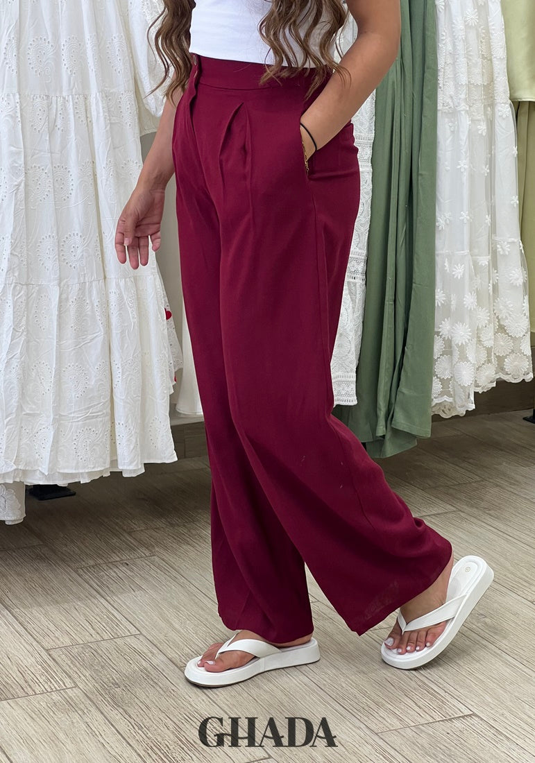 Pantalon en lin bordeaux – GHADA FASHION