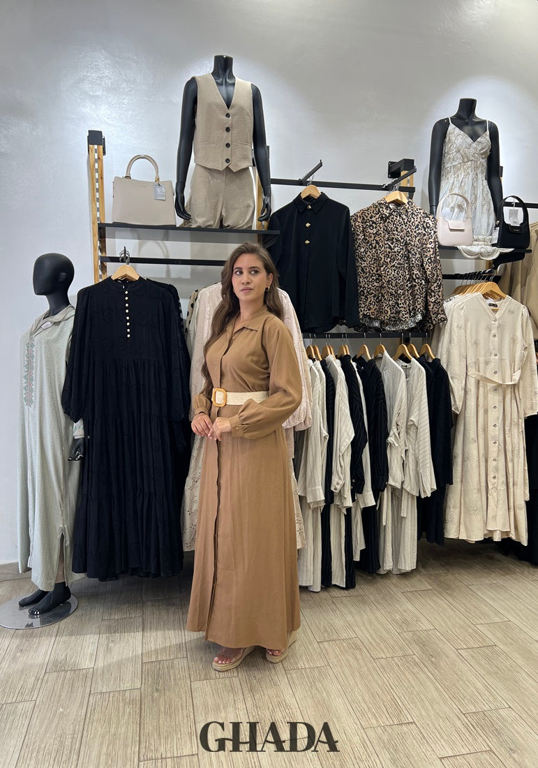 Robe en lin avec ceinture – GHADA FASHION