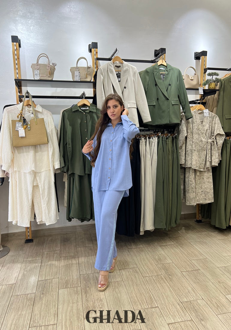 Ensemble en lin en bleu ciel – GHADA FASHION