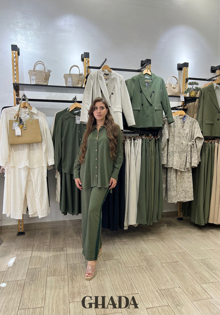 Ensemble en lin en vert kaki – GHADA FASHION