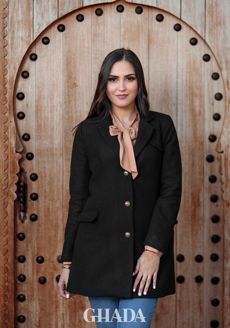 Manteau col tailleur en noir – GHADA FASHION