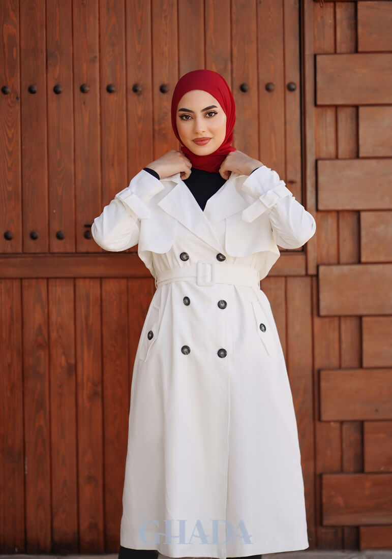 Trench coat long en blanc – GHADA FASHION